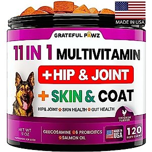 Dog Multivitamin Chewable with Glucosamine - Dog Vitamins and Supplements, Senior & Puppy Multivitamin for Dogs - Pet Chondroitin Hip and Joint Support Health, Immune Booster, Skin, Heart, Probiotics