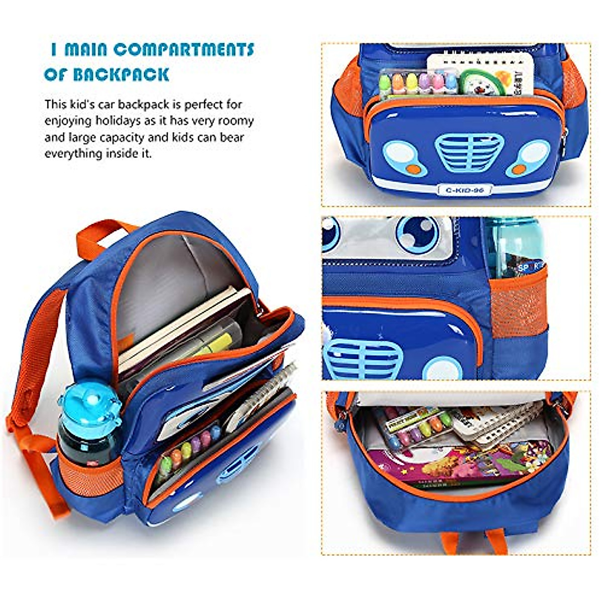 Russel Molly Personalized 3D-cartoon Bus Kids Preschool Backpack - Kindergarten Backpack for Boys, Small Bookbag for Toddlers (Ages 3-6)