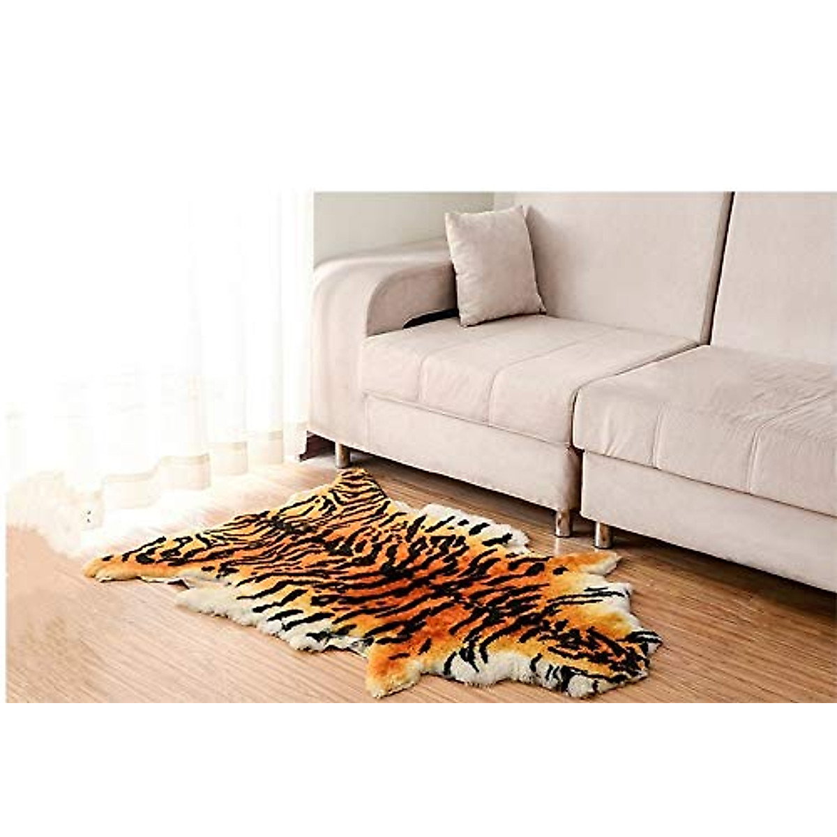 Tiger Area Rug Chic Style Leopard Skin Printed Rugs Australia Sheepskin Carpet Soft Plush Eco-Friendly Fits Perfectly in Living Room/Bed Room or as a Couch Decor One Pelt 1 Pack