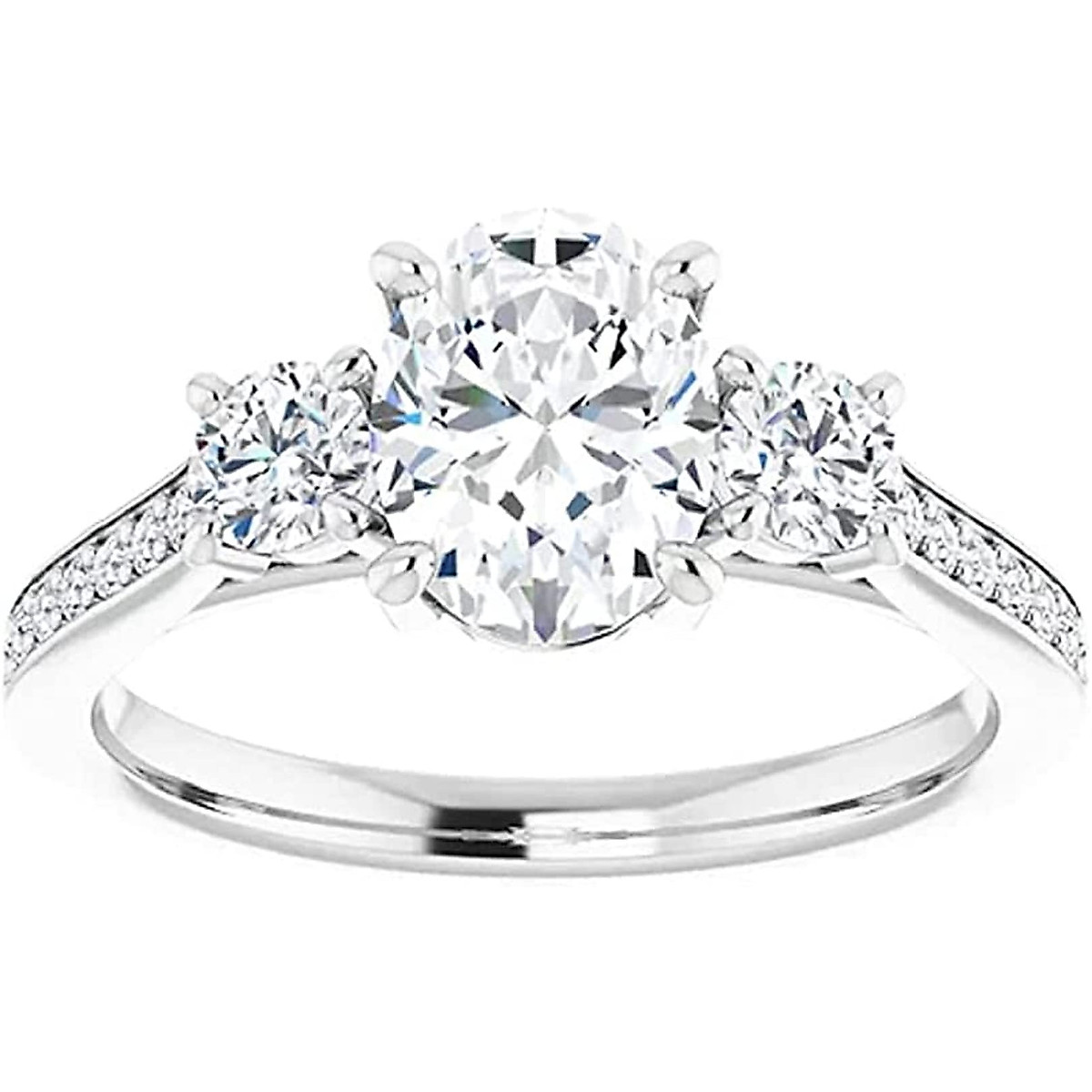 Moissanite World 3-Stone Moissanite Ring Oval 2.0CT, Moissanite Engagement Ring/Moissanite Wedding Ring/Moissanite Bridal Ring Set 925 Sterling Silver Perfact for Gift Or As You Want (7)