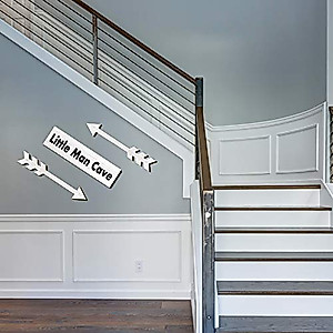 3 Pieces Little Man Cave Wood Sign Decor Toddler Boys Room Wood Wall Art Sign 15 x 4 x 0.2 Rustic Boys Nursery Wall Sign Decor Farmhouse Wooden Arrow Sign for Baby Home Bedroom Living Room (White)