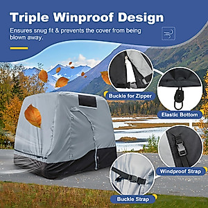 Explore Land Weatherproof 4 Passengers Golf Cart Cover Universal Fits EZGO Club Car Yamaha - All Season Golf Cart Enclosure with Driver Side Door and Back Side Zipper Window