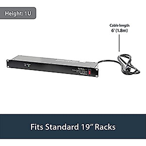 StarTech.com 8 Outlet Horizontal 1U Rack Mount PDU Power Strip for Network Server Racks - Surge Protection - 120V/15A - w/ 6ft Power Cord (RKPW081915)