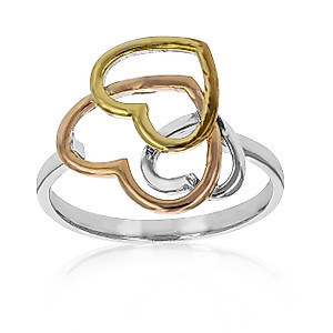 VIR JEWELS Fashion Heart Ring 3 Hearts Trio Color Pink and Rose Gold Plated Sterling Silver Size 9
