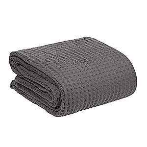 HILLFAIR 100% Combed Cotton Blanket–102x108 Inch California King Size Bed Blankets– Warm Soft All Season Breathable Blankets– Extra Large Oversized California King Blanket- Grey King Cotton Blankets