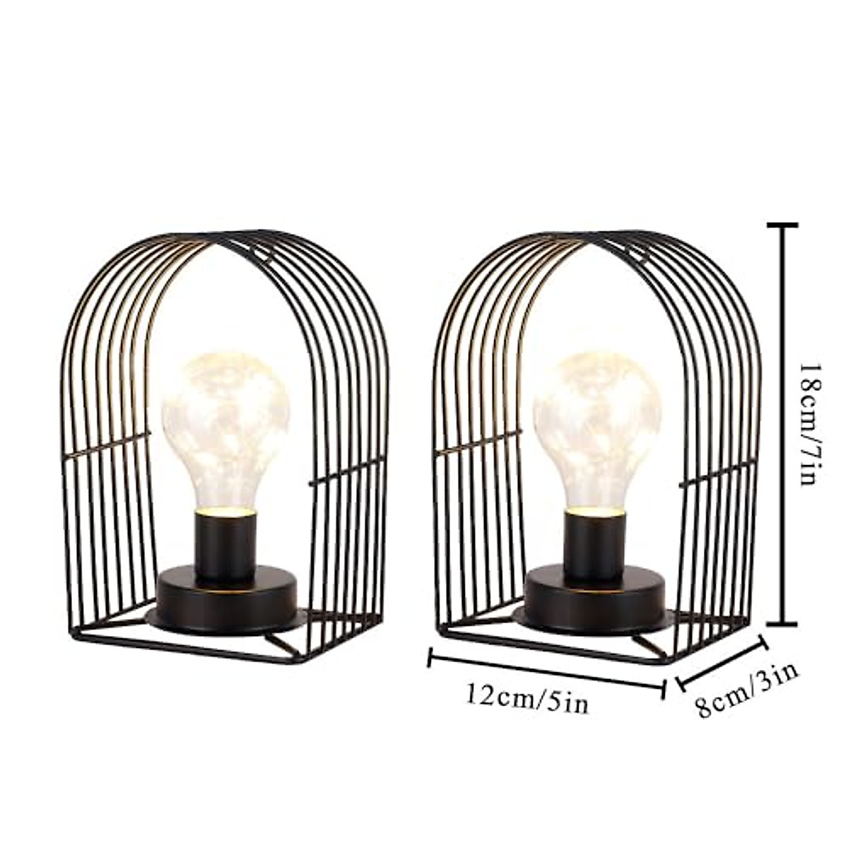 NEWIMAGE Set of 2 Battery Operated Lamp 7''H Unique Cordless Wall Sconce Metal Wall Mount Lamp with 6-Hour Timer and Warm White Fairy Lights Bulb for Home Living Room Bedroom Kitchen Hallway Stairway