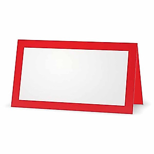 Red Place Cards - Flat or Tent - 10 or 50 Pack - White Blank Front with Solid Color Border - Placement Table Name Seating Stationery Party Supplies - Occasion or Dinner Event (10, Tent Style)