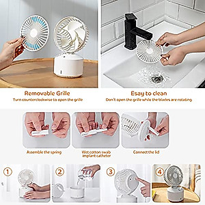 Portable Small Quiet Personal Fan Misting Mini Spray Desk Fan USB Rechargeable Battery-Operated Handheld Fan for Travel Home, Office, Classroom, Outdoor, Mother's Day Gifts