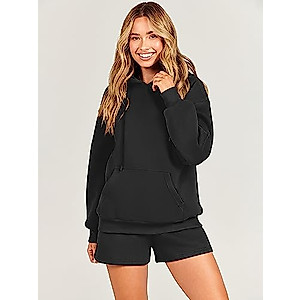 ANRABESS Women 2 Piece Outfits Sweatsuit Set 2023 Fall Two Piece Short Sweat Set Oversized Hoodie Sweatshirt Casual Tracksuit Casual Lounge Matching Set 1048heise-M