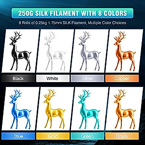 SUNLU 250g PLA Silk Filament 1.75mm Bundle and PLA Meta 3D Printer Filament Grey,Dimensional Accuracy +/- 0.02 mm, 0.25 kg Spool, 8 Rolls, Black+White+Light Gold+Silver+Brass+Red