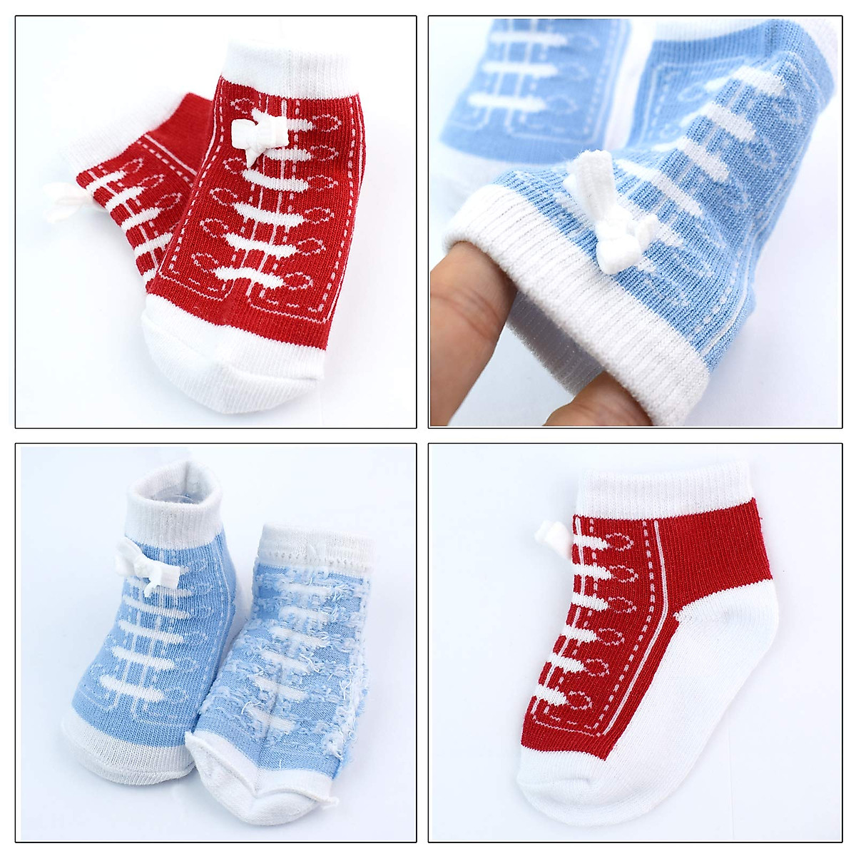 Fly love 6 Pairs Baby Cotton Sneaker Newborn Ankle Sock Toddler Crew Walkers Bootie Infant Slippers Socks