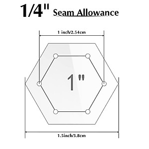 6 Pieces Hexagon Quilting Templates 1 Inch, 1.5 Inch, 2 Inch, 3 Inch, 4 Inch, 5 Inch with 1/4 Inch Seam Allowance, Acrylic Quilting Templates for DIY Quilting Sewing Crafts