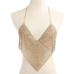 Jeweky Boho Crystal Body Chain Gold Rhinestone Body Jewelry Sexy Beach Bikini Bra Jewelry for Women