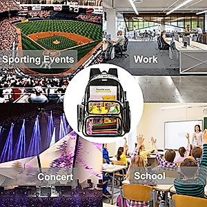 CAMTOP Clear Backpack Heavy Duty Transparent Bag See Through BookBag for Student School Work Festival Sport Travel (Black)