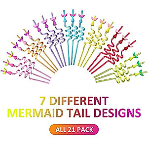 Mermaid Tail Straws Party Favors for Mermaid Birthday Party Supplies,Under The Sea Party Supplies with 2 Cleaning Brush (21+2)