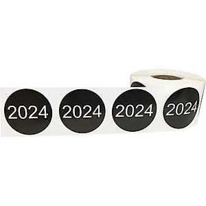 InStockLabels 2024 Year Stickers (Black) - 1.5", 500 Round Stickers Per Roll – Round Labels for File Folders, Sticker Labels for End of Year Organization, Circle Stickers for Office & Home Use
