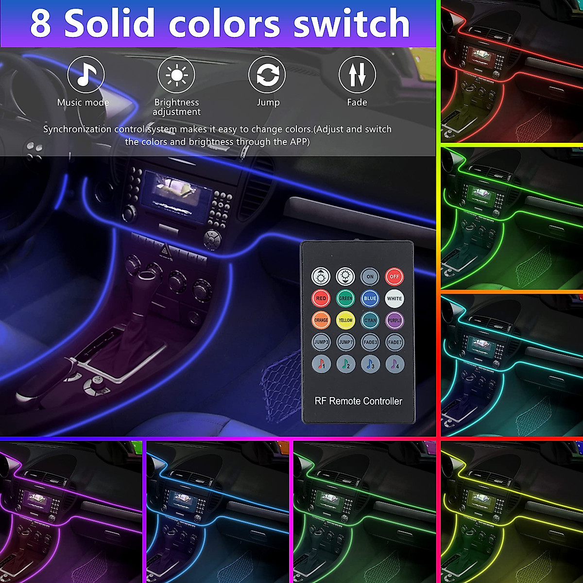 Anise Star Car LED Interior Strip Lights, RGB 16 Million Colors 5 in 1 Change with The Music, 236" Optimum Length, Automobile Ambient Neon Lighting Kit -Bluetooth APP Control and Remote Control