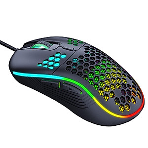 VEGCOO Honeycomb Wired Gaming Mouse, Ergonomic and Lightweight Computer Mouse with 6 Level DPI, Colorful Led Lights, 6 Programmable Buttons Gaming Wired Mice for Windows PC & Laptop Gamers (C32 Black)
