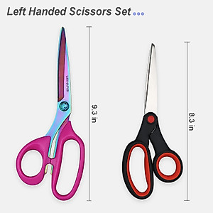 Left Handed Scissors Set - 2-Pack (9" Heavy Duty Titanium Coating Fabric Shears & 8" All Purpose Scissors) for Sewing/Crafting/School/Office Use, Great for Arts/Crafts/Leather/Paper, Left Handed Gifts