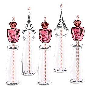 Paris Party Straw Decor, 24-Pack Girl Birthday Baby Shower Birthday Party Decorations, Paper Decorative Straws