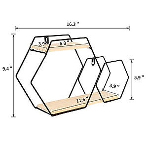 Wonoder Wall Shelf,Rustic Wood Floating Shelves,Hexagon Decorative Wall Shelf