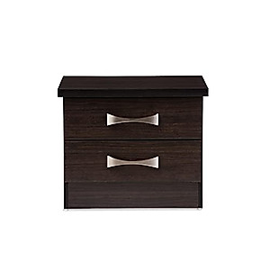 Baxton Studio Wholesale Interiors Colburn 2 Drawer Finish Wood Storage Nightstand Bedside Table, Medium, Dark Brown