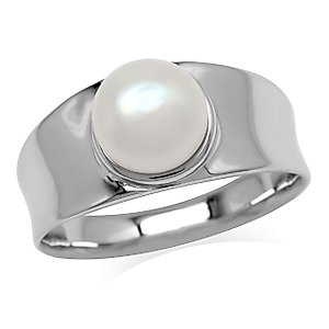 Silvershake 8MM White Cultured Freshwater Pearl 925 Sterling Silver Band Ring Size 8