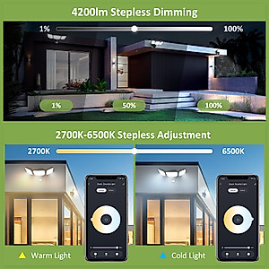 NOVOSTELLA 45W Smart Security Light Outdoor, Tunable White Motion Sensor 4200LM 2700K-6500K WiFi LED Flood Lights Exterior Waterproof Alexa Floodlight Outside Spotlight for Backyard Yard 3 Head Black