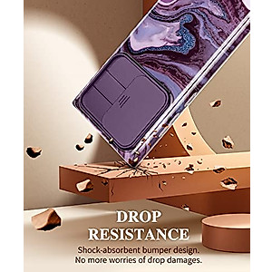 GVIEWIN Designed for Samsung Galaxy S22 Ultra Case with Slide Camera Cover, [Military Grade Drop Protection] Marble Slim Fit Shockproof Protective Phone Case for S22 Ultra 5G 6.8" 2022(Quicksand)