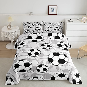 Football Comforter Set Soccer Ball Sports Pattern Bedding Bed Set for Kids Boys Girls Sports Theme Comforter Inner Fill Ball Competition Games Quilt Set Bedroom Collection 2Pcs Twin Size
