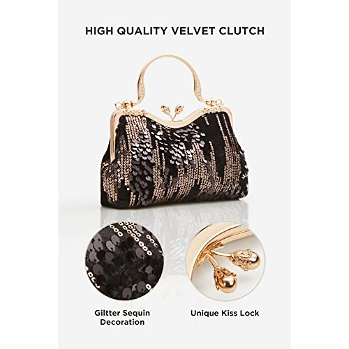 BABEYOND Women's Sparkly Clutch Evening Bags Velvet Sequins Purse for 1920s Gatsby Party Prom Wedding Accessories