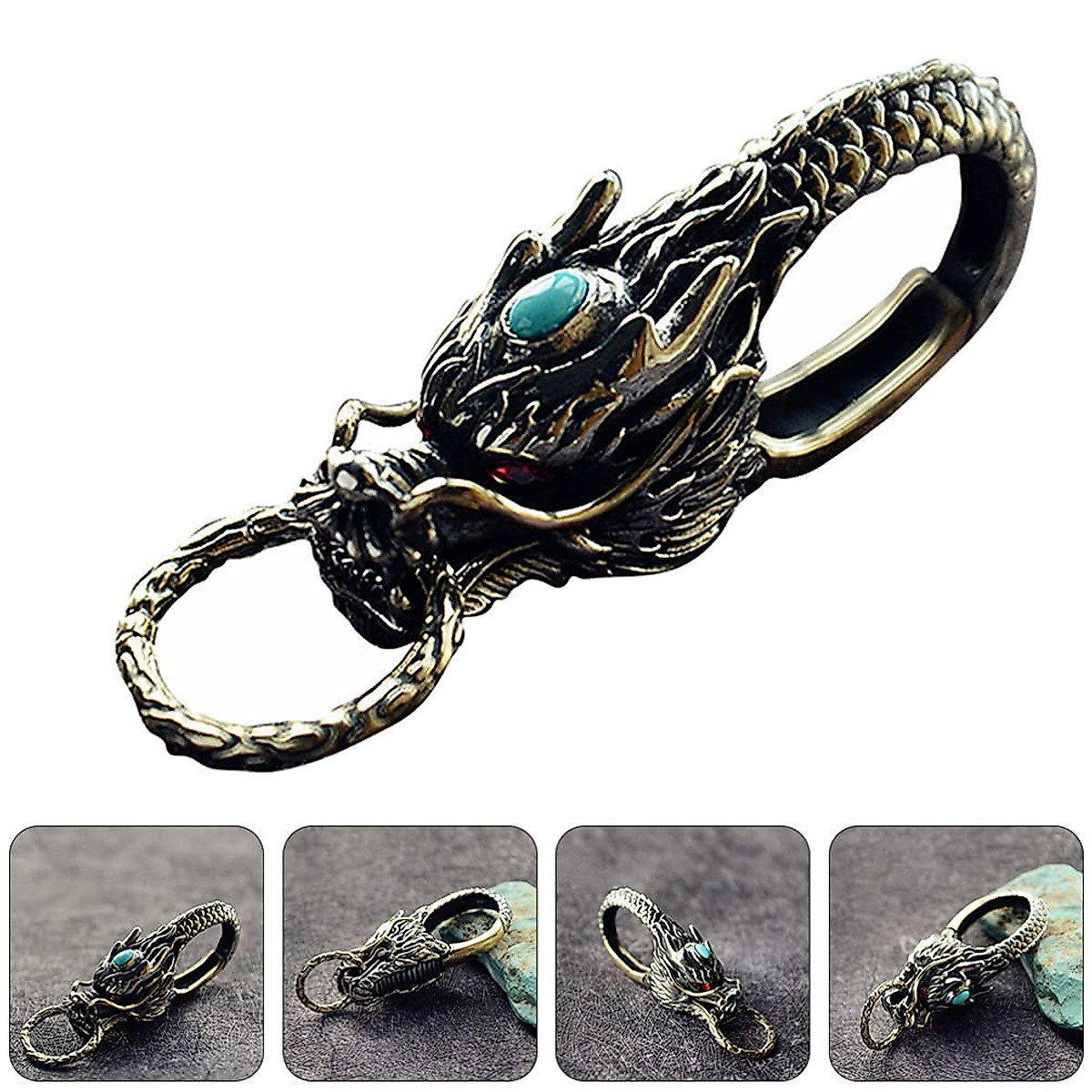 VALICLUD Dragon Head Keychain Vintage Feng Shui Chinese Dragon Bead Key Ring Good Luck Key Holder Car Purse Bag Charm Pendent for Safely Wealth Porsperity Success