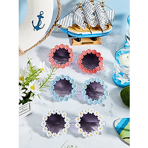 Dunzy 6 Pack Daisy Flower Sunglasses for Women Retro Hippie Round Glasses 70s Disco Groovy Sunglasses for Party Costume Accessories, 6 Colors