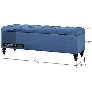 Storage Ottoman 50.2 Inches Upholstered Fabric Storage Ottoman Bench，Button Tufted Ottoman with Storage for Living Room，Bedroom End of Bed Bench Withstands 302lbs (Blue)