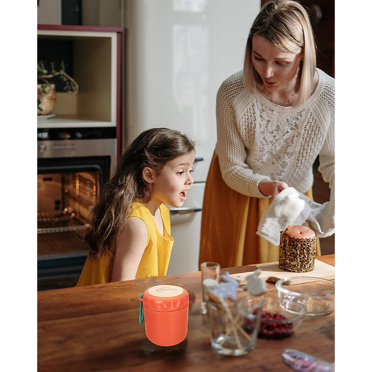 AGRATU Stainless Steel Vacuum Insulated Kids Food Jar Kids Thermos for Hot Food with Spoon 13.5oz (Pink)