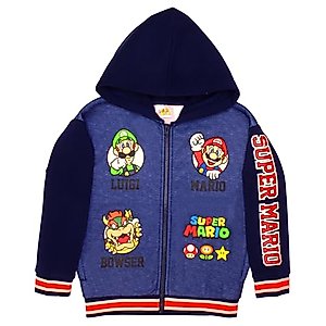 Nintendo Super Mario Graphic Boys Hooded Fleece Varsity Jacket for Kids and Toddlers (Size 14/16, Blue)