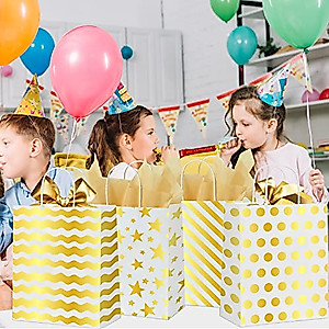 12 Pack Gift Bags with 12 Tissues,13x10.2x4.7 Inches Large Gift Bags Goodie Bags, Gold Medium Gift Paper Bags with Handles for Birthday Party Bags, Bussiness Bags, Wedding Bags, Valentines Day Christmas Gifts Bags(4 Styles)