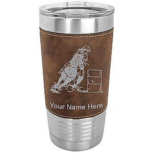 LaserGram 20oz Vacuum Insulated Tumbler Mug, Barrel Racer, Personalized Engraving Included (Faux Leather, Rustic)
