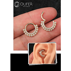 OUFER 16G Septum Rings Hoops, 14K Solid Gold Septum Piercing Jewelry, Paved Shiny Clear CZ Cartilage Hoop Earrings, Daith Helix piercing Jewelry For Women And Men