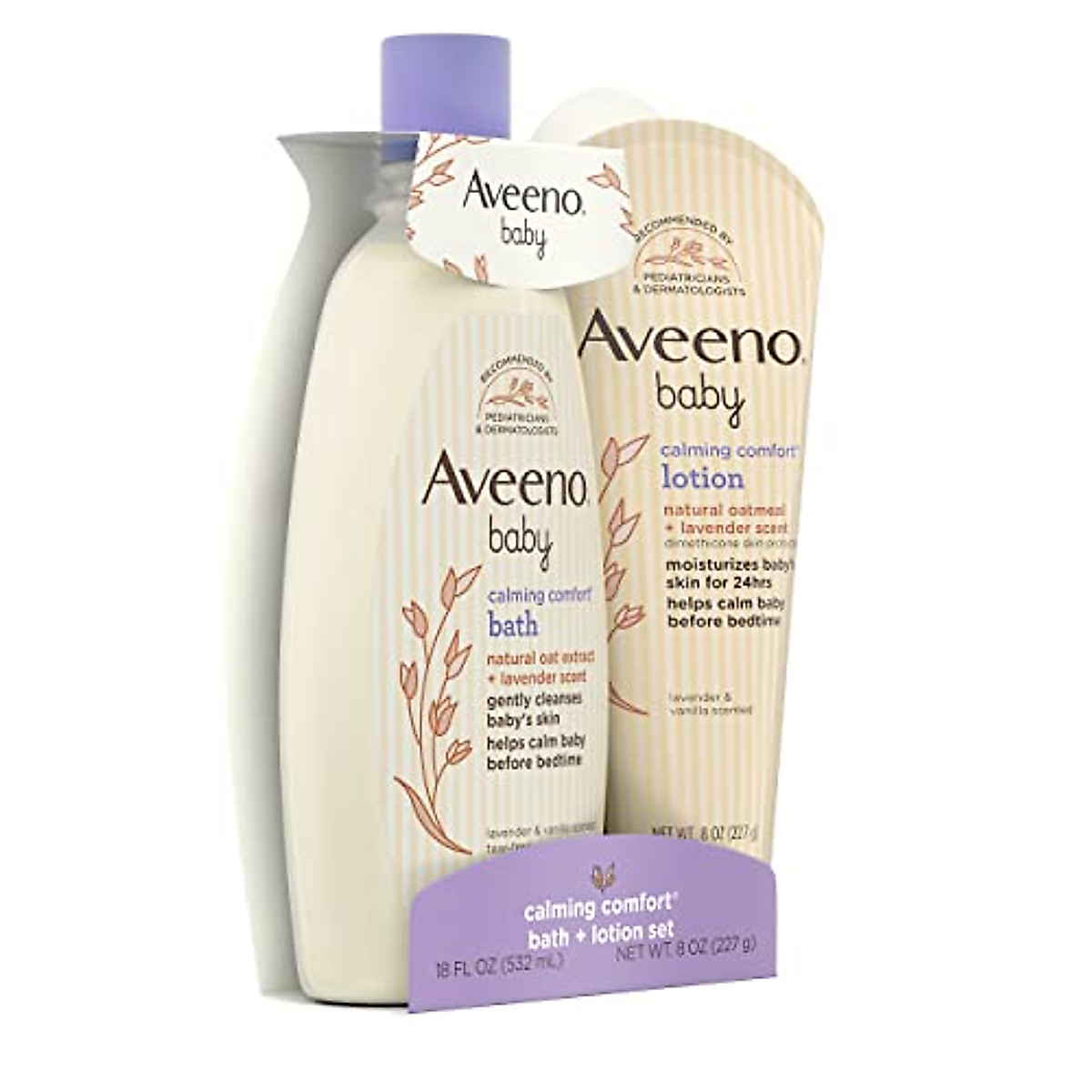 Aveeno Baby Calming Comfort Bath & Lotion Set, Night time Baby Skin Care Products with Natural Oat Extract, Lavender & Vanilla Scents, Paraben-Free, 2 Items