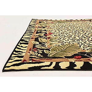 Unique Loom Wildlife Collection Animal Inspired with Cheetah Bordered Design Area Rug, 5 ft x 8 ft, Ivory/Black