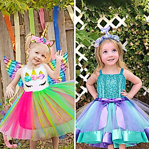 Latocos Girls Princess Dress up Trunk Dress Up Clothes for Little Girls Unicorn Mermaid Pretend Play Costume Set for Toddlers Ages 3-6 Years