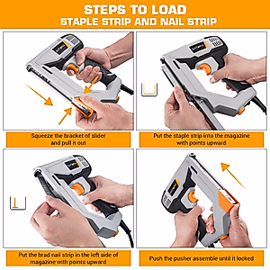 BATAVIA Brad Nailer, 2 in 1 Electric Nail Gun and Staple Gun for Home Upholstery Carpentry and Woodworking Projects, Including 200pcs 5/8'' 18 Gauge Brad Nails and 336pcs 3/8" T50 Staples, BTC0060