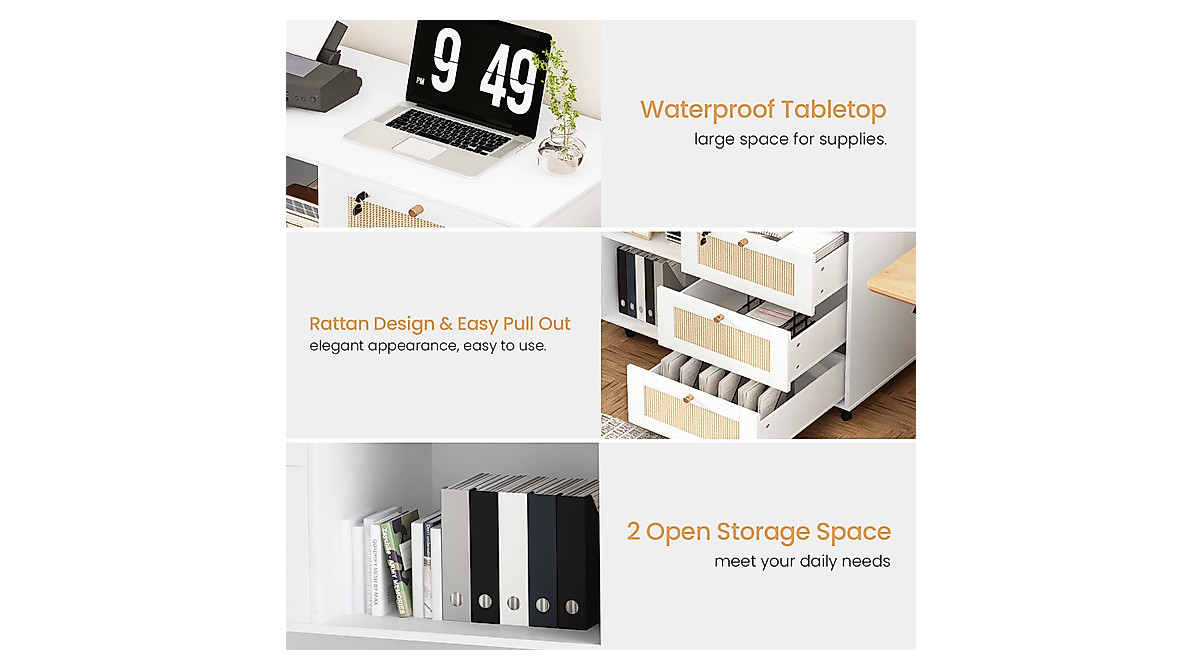 Lamerge 3-Drawer Rattan File Cabinet for Home Office