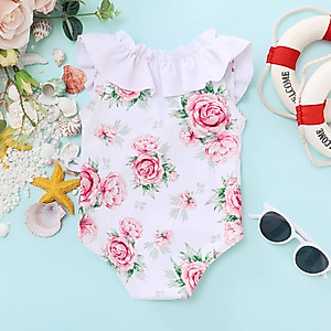 Baby Girl Swimsuit Infant Bathing Suits One Piece Swimwear Sleeveless Bikini Tankini Set Stirpe Bathing Suits for Girls 3-6 Months White