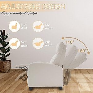 Dopinmin Recliner Chair Breathable Padded PU Leather Massage Single Sofa Recliners for Small Recliner Chair with Footrest Home Theater Seating for Bedroom Living Room,Beige