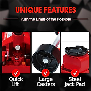 BIG RED T83014-2 Torin Floor Jack: Hydraulic Pro Series Car Jack with Foot Pedal and Single Quick Lift Piston Pump, 7,000 lbs. Capacity, Red