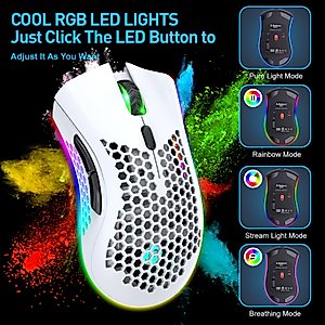 HETOETF Wireless Gaming Mouse Lightweight Honeycomb Design, Rechargeable RGB Backlight Computer Mouse with USB Receiver,Adjustable DPI,2.4GHz Wireless Mouse for PC/Mac/Laptop