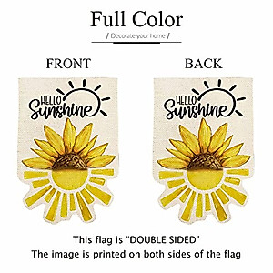 ORTIGIA Summer Hello Sunshine Garden Flag 12x18 Inch Burlap Vertical Double Sided Boho Summer Sunflowers Yard Flag Spring Floral Seasonal Farmhouse Outdoor Flag