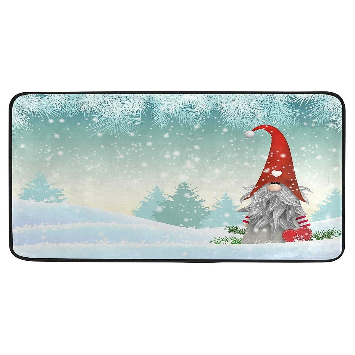 Christmas Gnome Standing Snowfall Winter Kitchen Rugs Non-Slip Kitchen Mats Bath Runner Rug Doormats Area Mat Rugs Carpet for Home Decor 39" X 20"